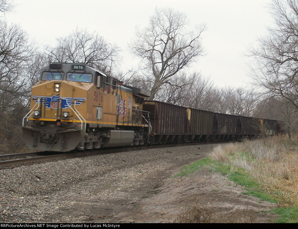 UP 5676 DPU on eastbound UP loaded coal train